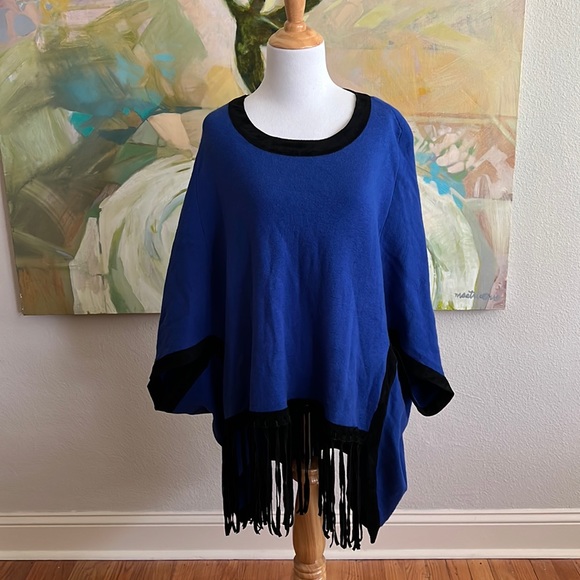 Tyler Boe | Sweaters | Tyler Boe Poncho Cashmere Blend Black Faux Suede ...